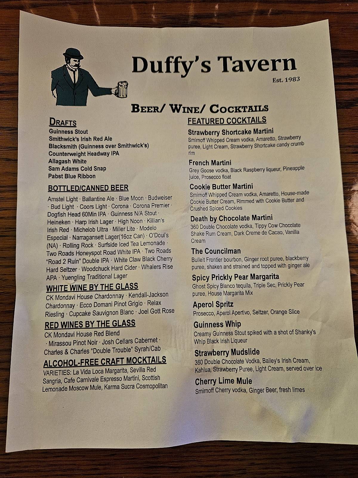 Menu at Duffy's Tavern pub & bar, West Haven, 241 Campbell Ave