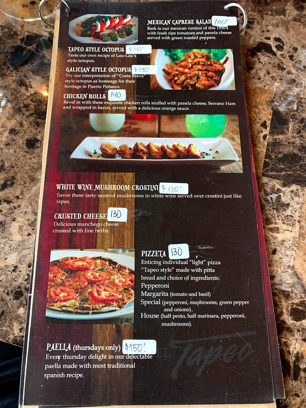 Menu at El Tapeo pub & bar, Puerto Peñasco, Bella Vista