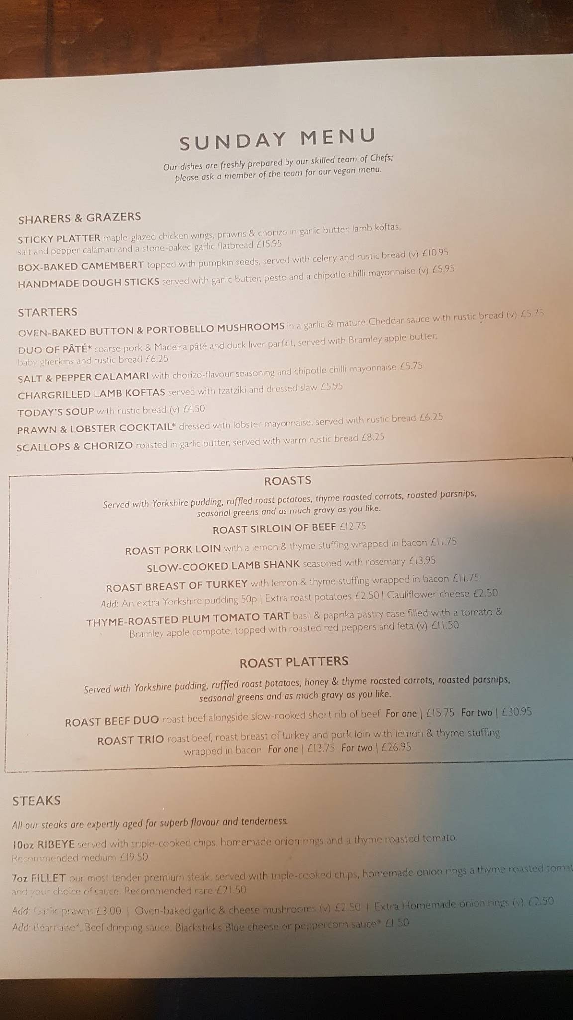 Menu at The Flying Fox pub & bar, Leighton Buzzard