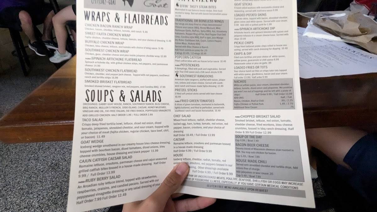 Menu at Gabby Goat American Pub & Grill, Effingham