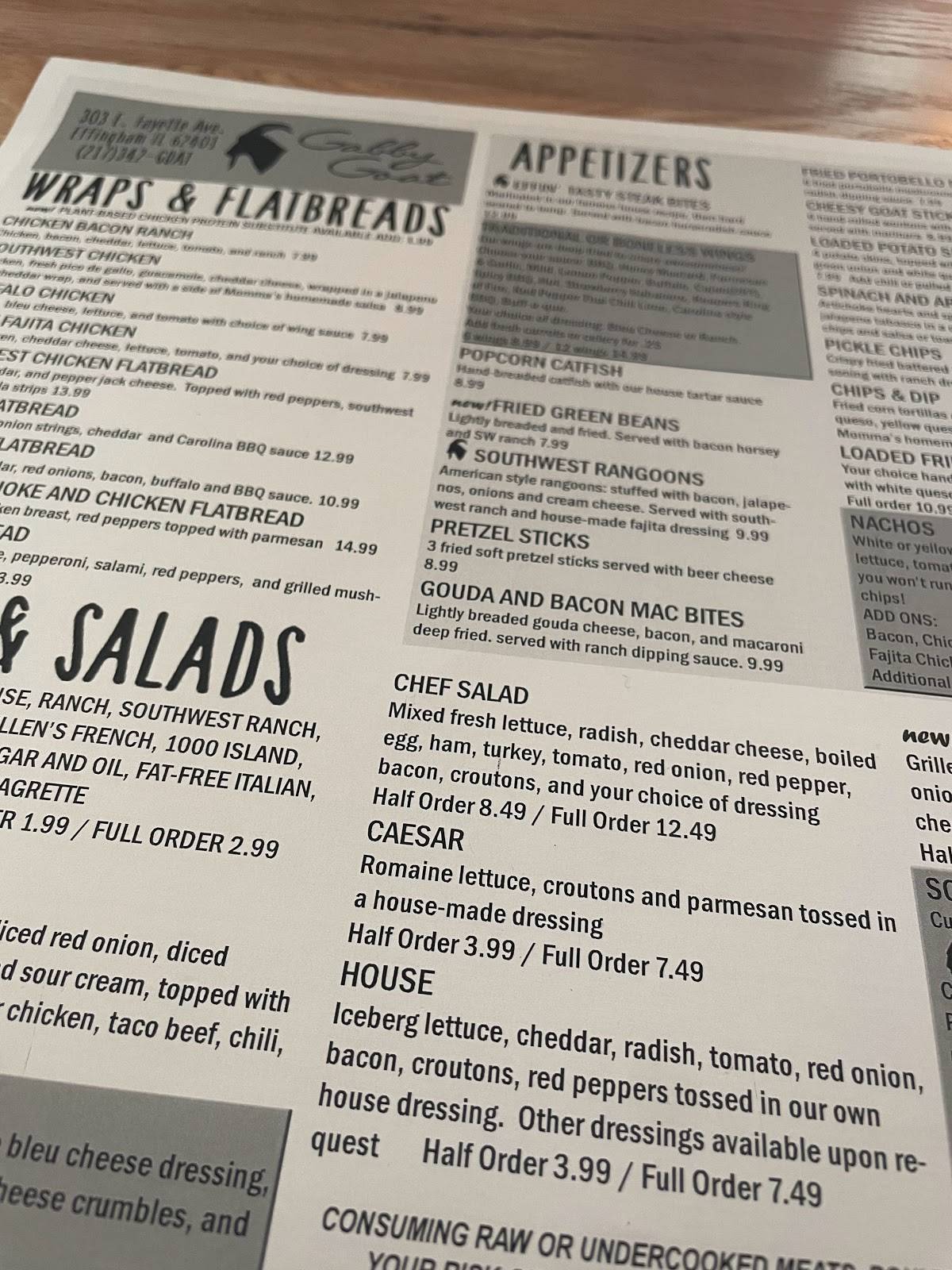 Menu at Gabby Goat American Pub & Grill, Effingham