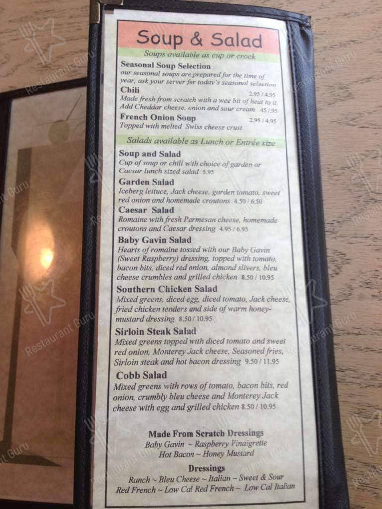 Menu at Gavins Grill pub & bar, New Philadelphia