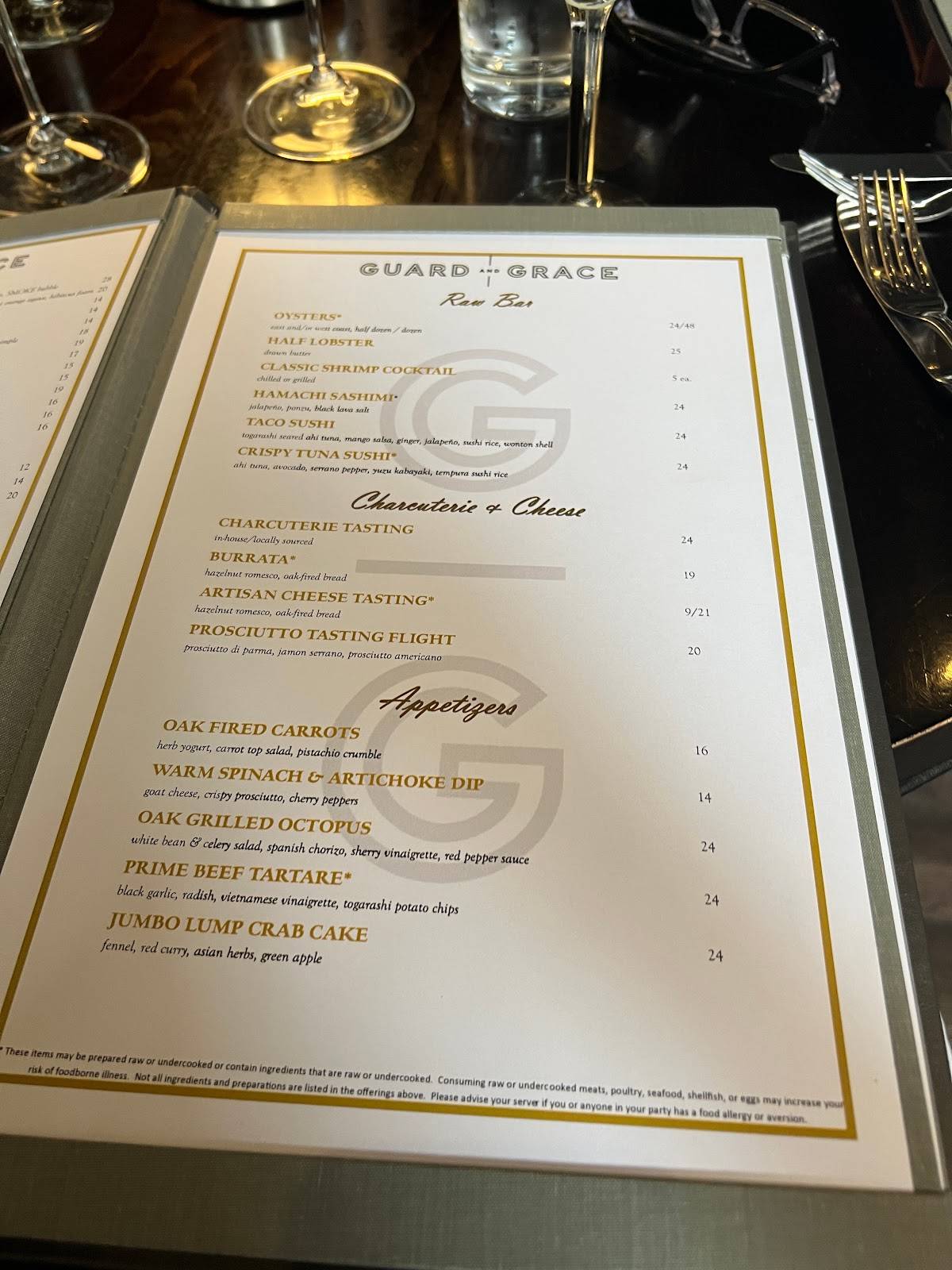 Menu at Guard and Grace steakhouse, Denver