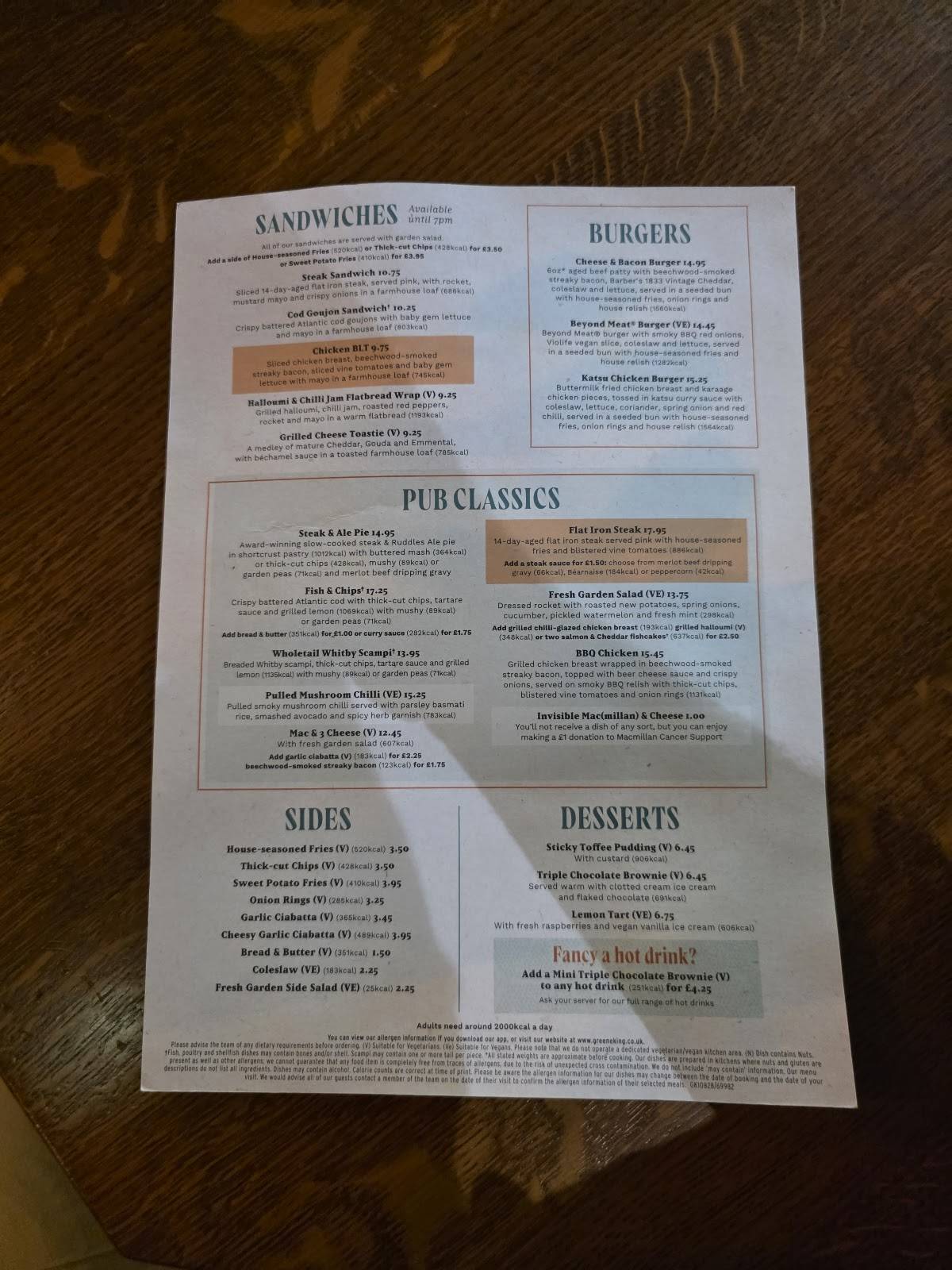 Menu at Jude The Obscure pub & bar, Oxford
