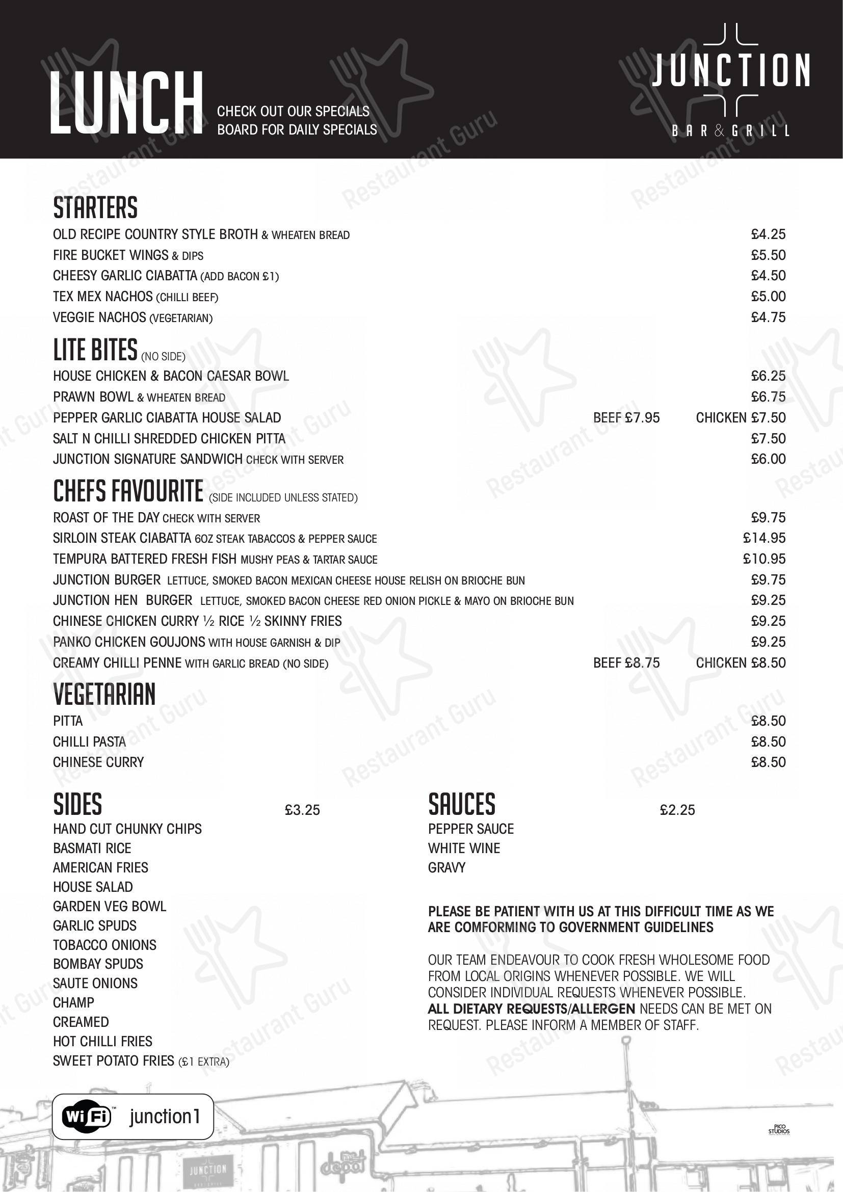 Menu at Junction Bar & Grill at the Depot Bar & Venue Limavady, Limavady