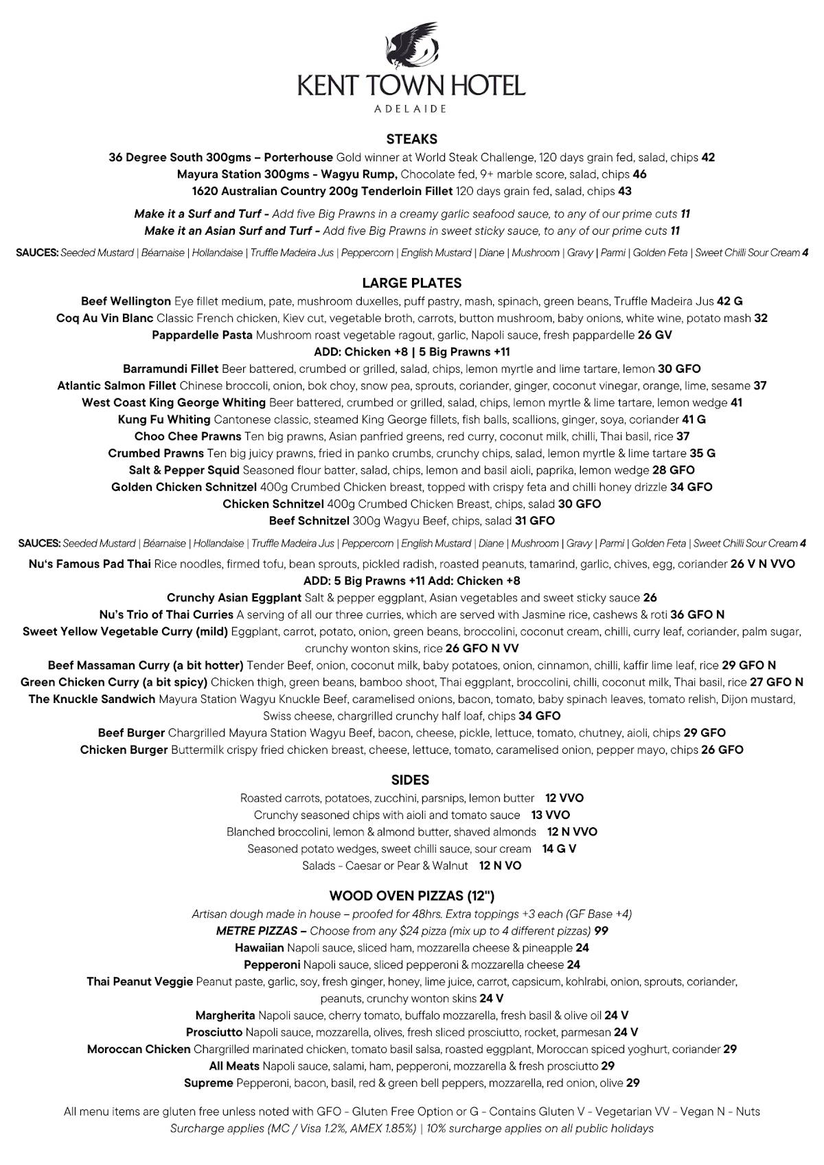 Menu at Kent Town Hotel pub & bar, Kent Town