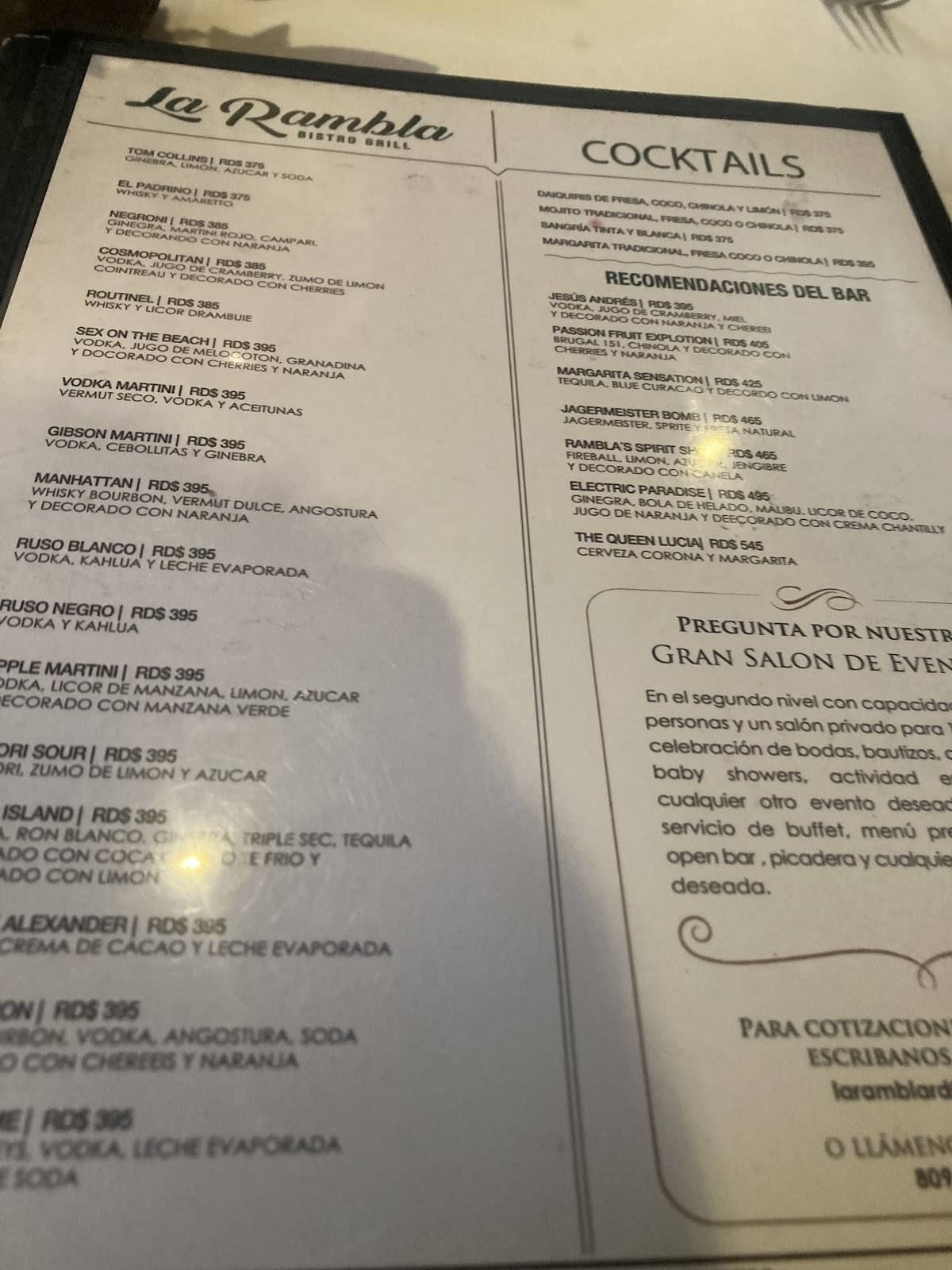 Menu at La Rambla Bistro Grill pub & bar, Santo Domingo, C. César ...