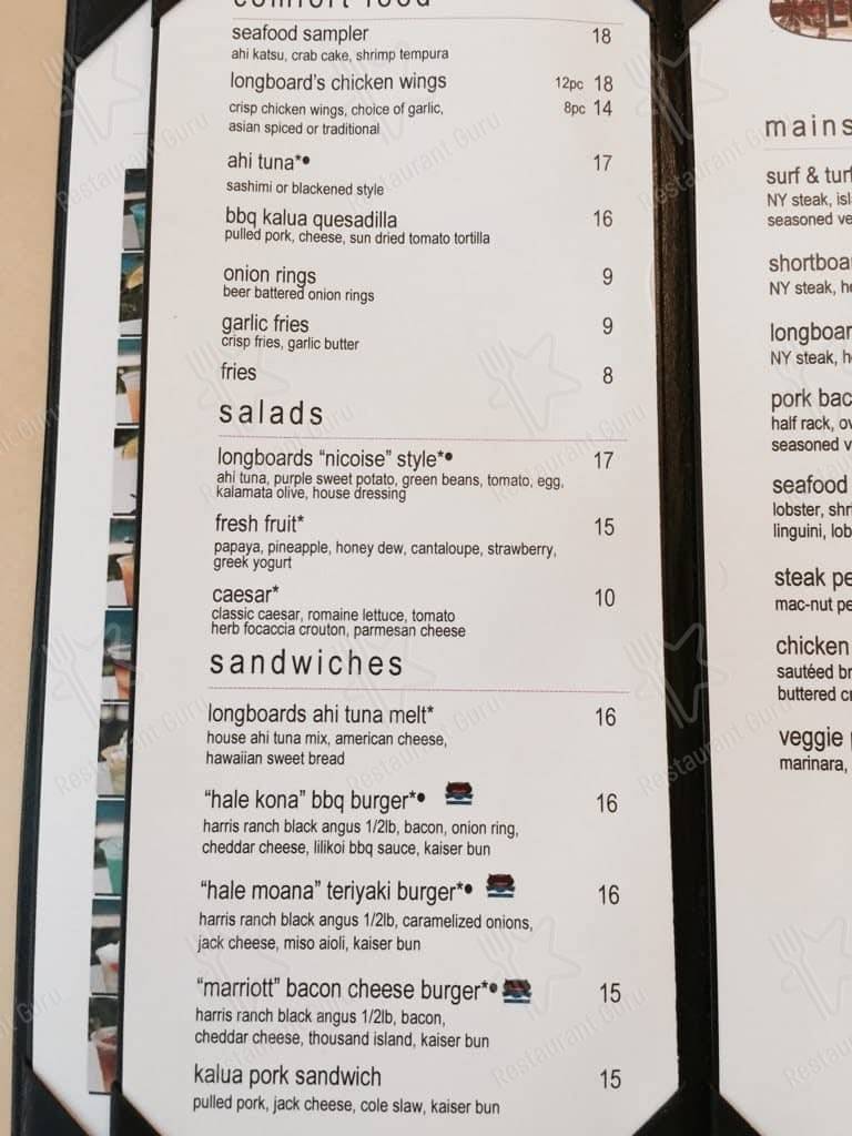 Menu at Longboards pub & bar, Kapolei