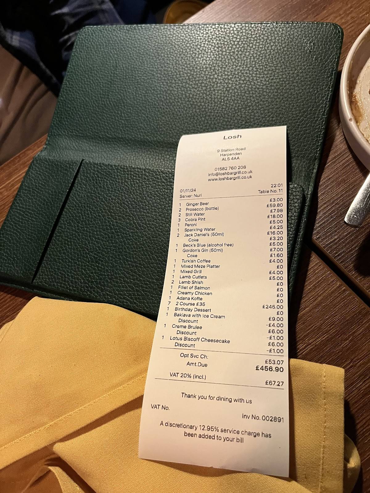 Menu at Losh Bar & Grill, Harpenden