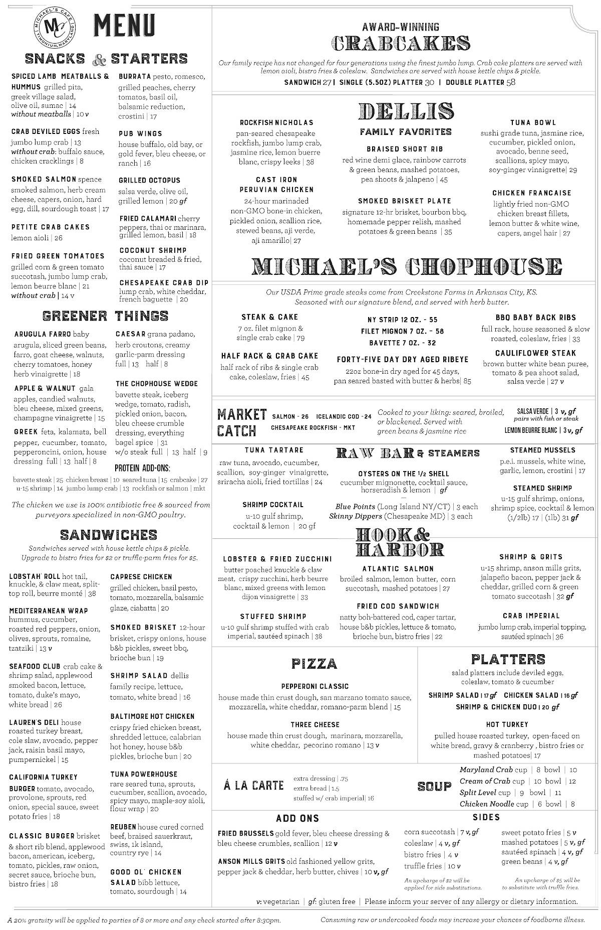 Menu at Michael's Cafe, Lutherville-Timonium