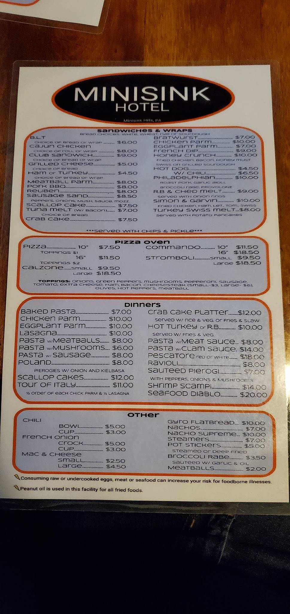 Menu at Minisink Hotel pub & bar, Minisink Hills