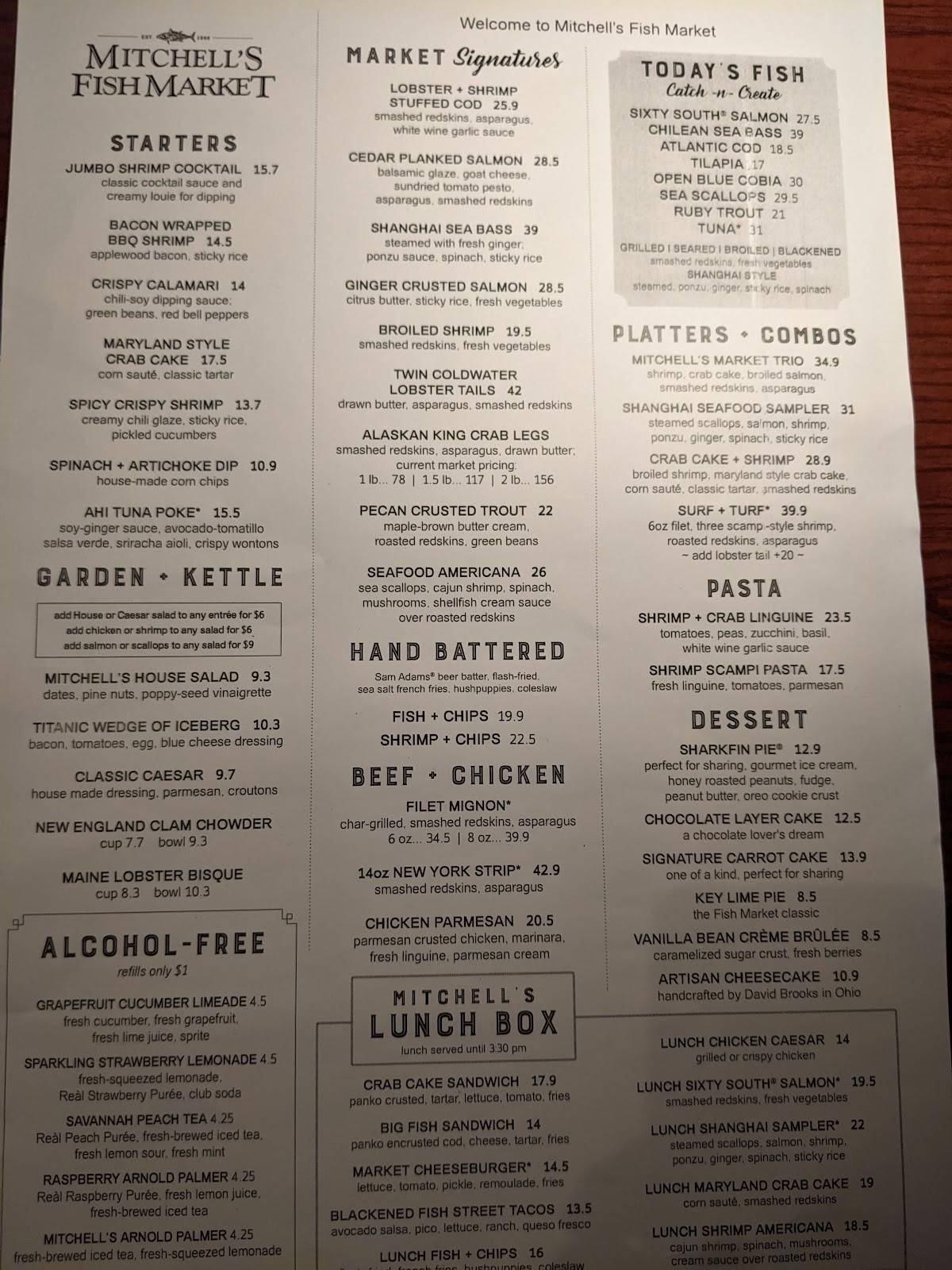 Menu at Mitchell's Fish Market pub & bar, Livonia