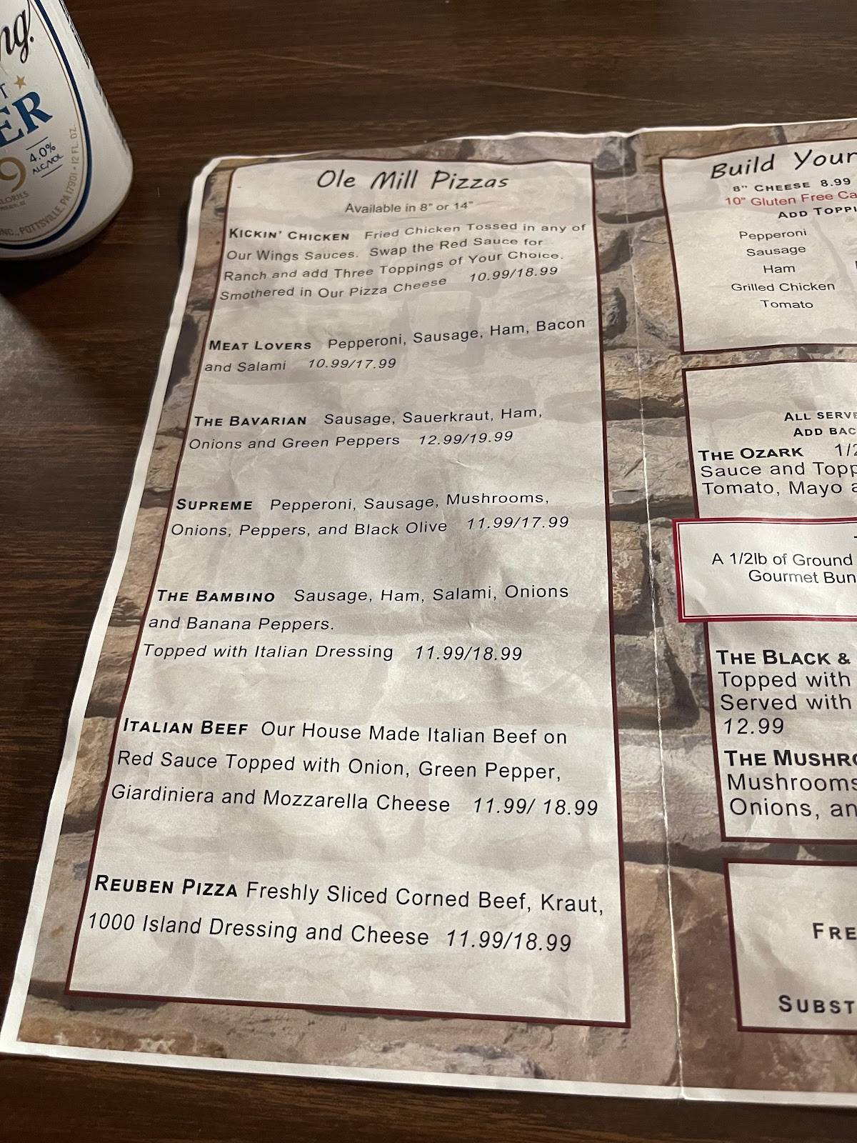 Menu at Ole Mill Tavern pub & bar, Mountain Home, US-62