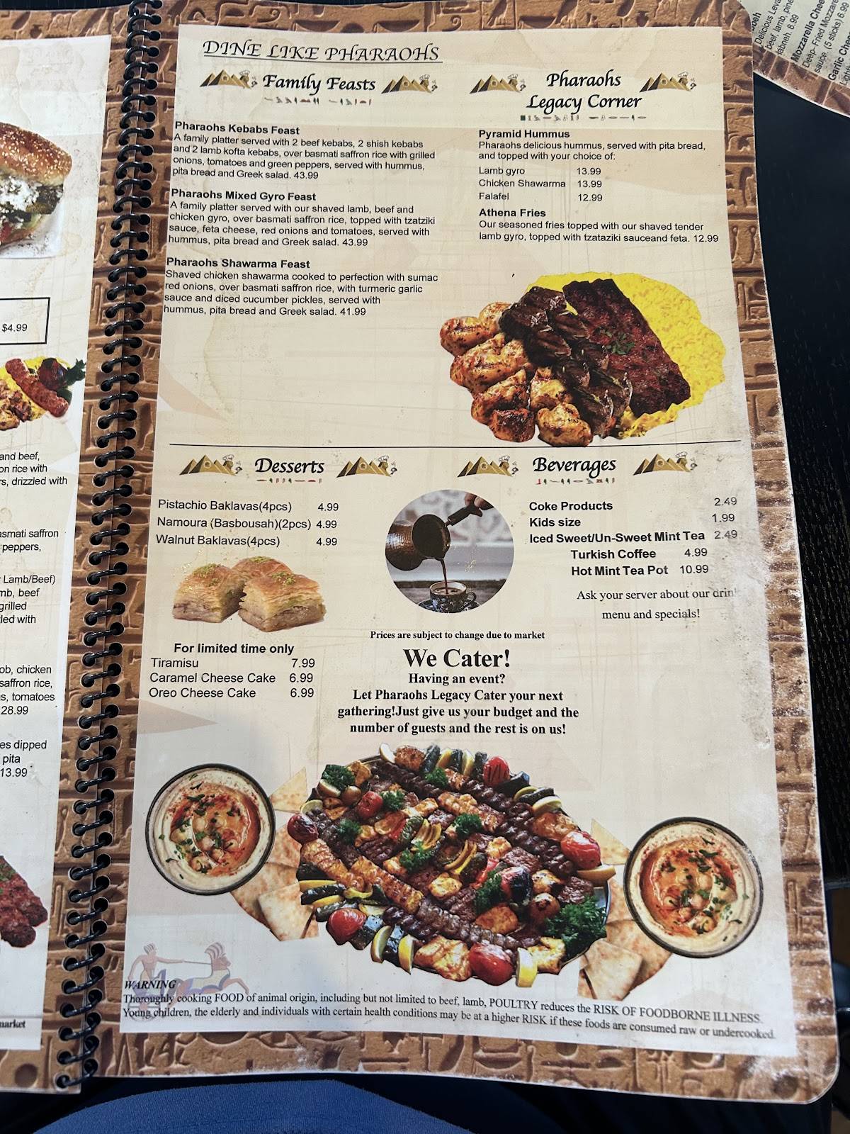 Menu at Pharaohs Legacy pub & bar, Fayetteville