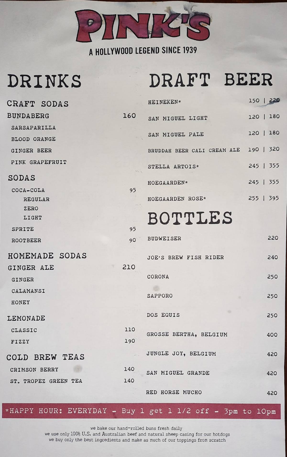 Menu at Pink's Hot Dogs BGC pub & bar, Taguig, G/F
