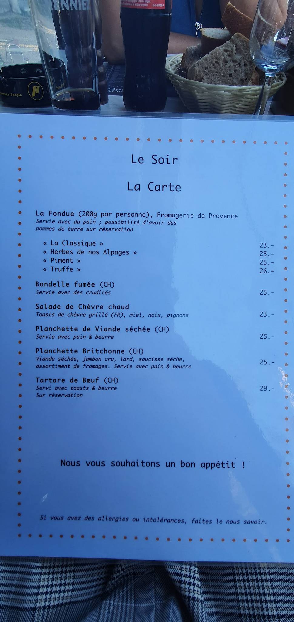 Speisekarte von Café Restaurant Plage de Boudry, Boudry, Rte du Lac 20