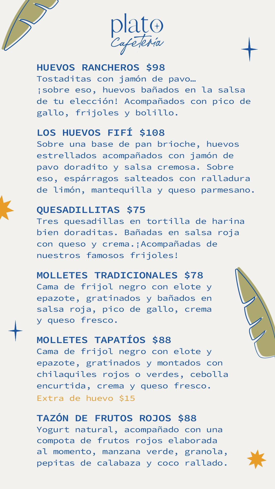 Menu at Plato Cafetería, Guadalajara