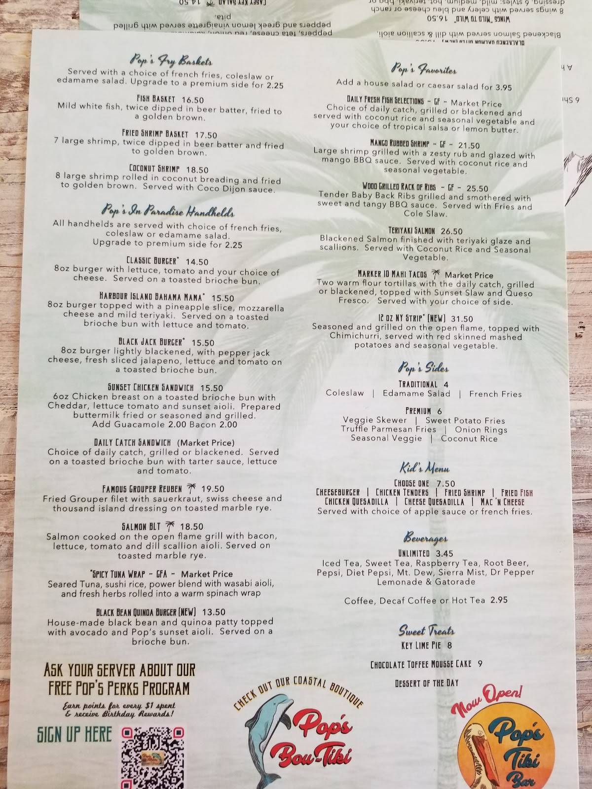 Menu at Pop's Sunset Grill pub & bar, Nokomis