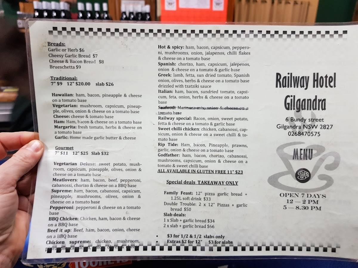 Menu at Railway Hotel Gilgandra pub & bar, Gilgandra