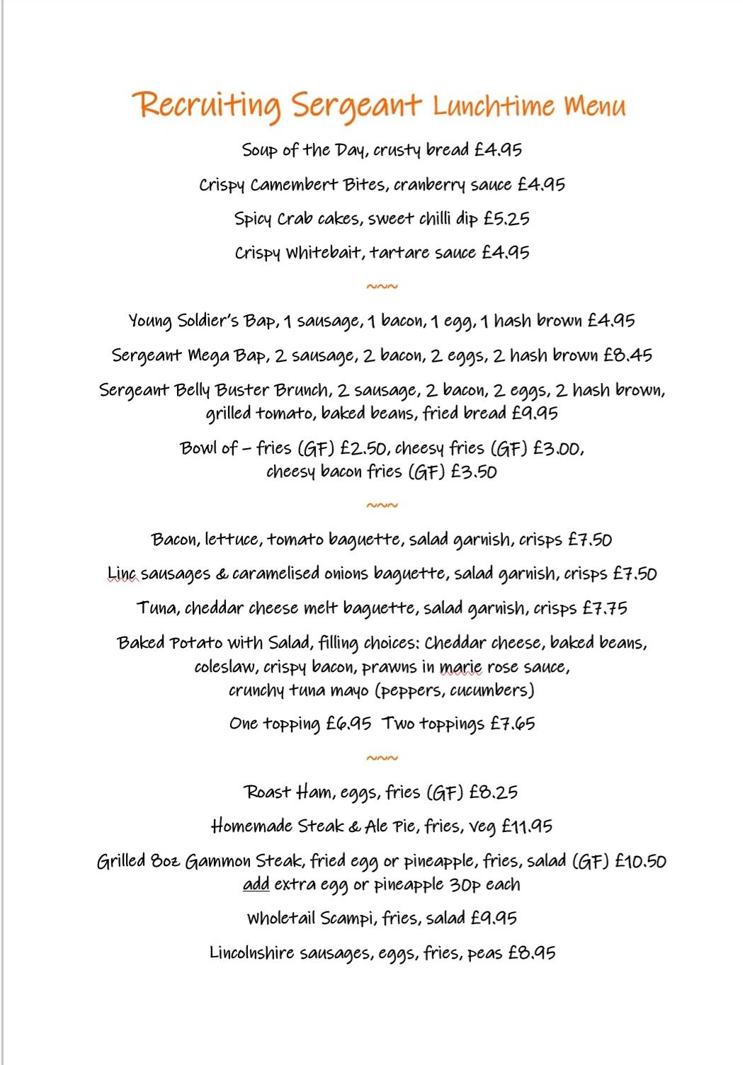 Menu at Recruiting Sergeant, Great Gonerby pub & bar, Grantham, 10 High St
