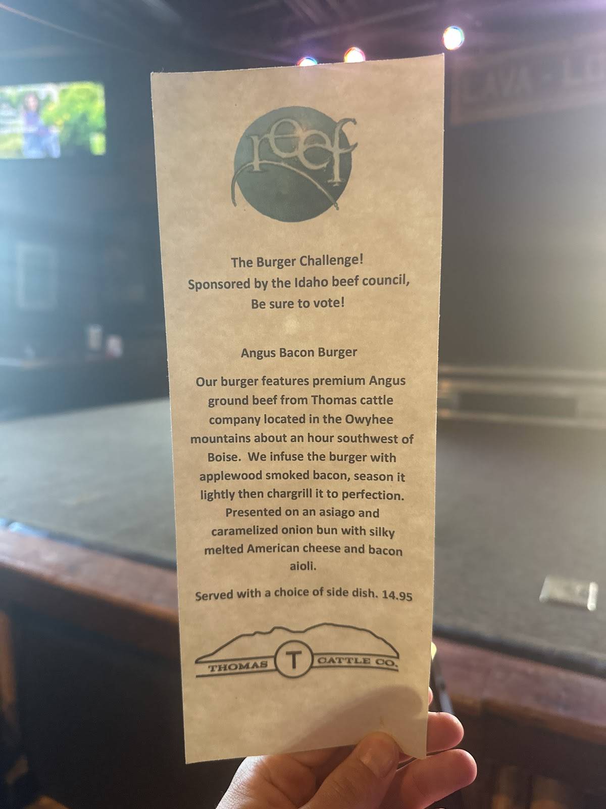 Menu at Reef pub & bar, Boise, 105 S 6th St