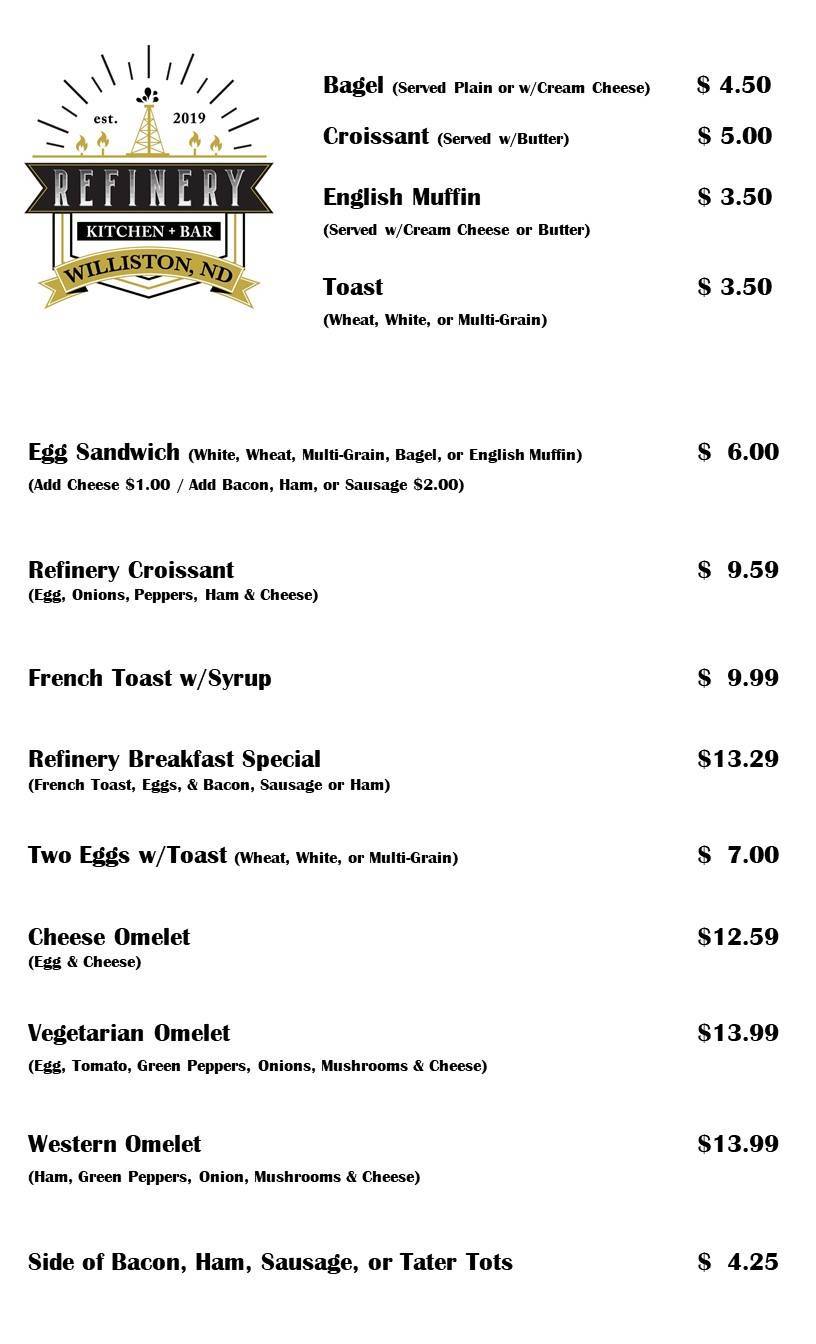 Menu at Refinery Kitchen and Bar, USA