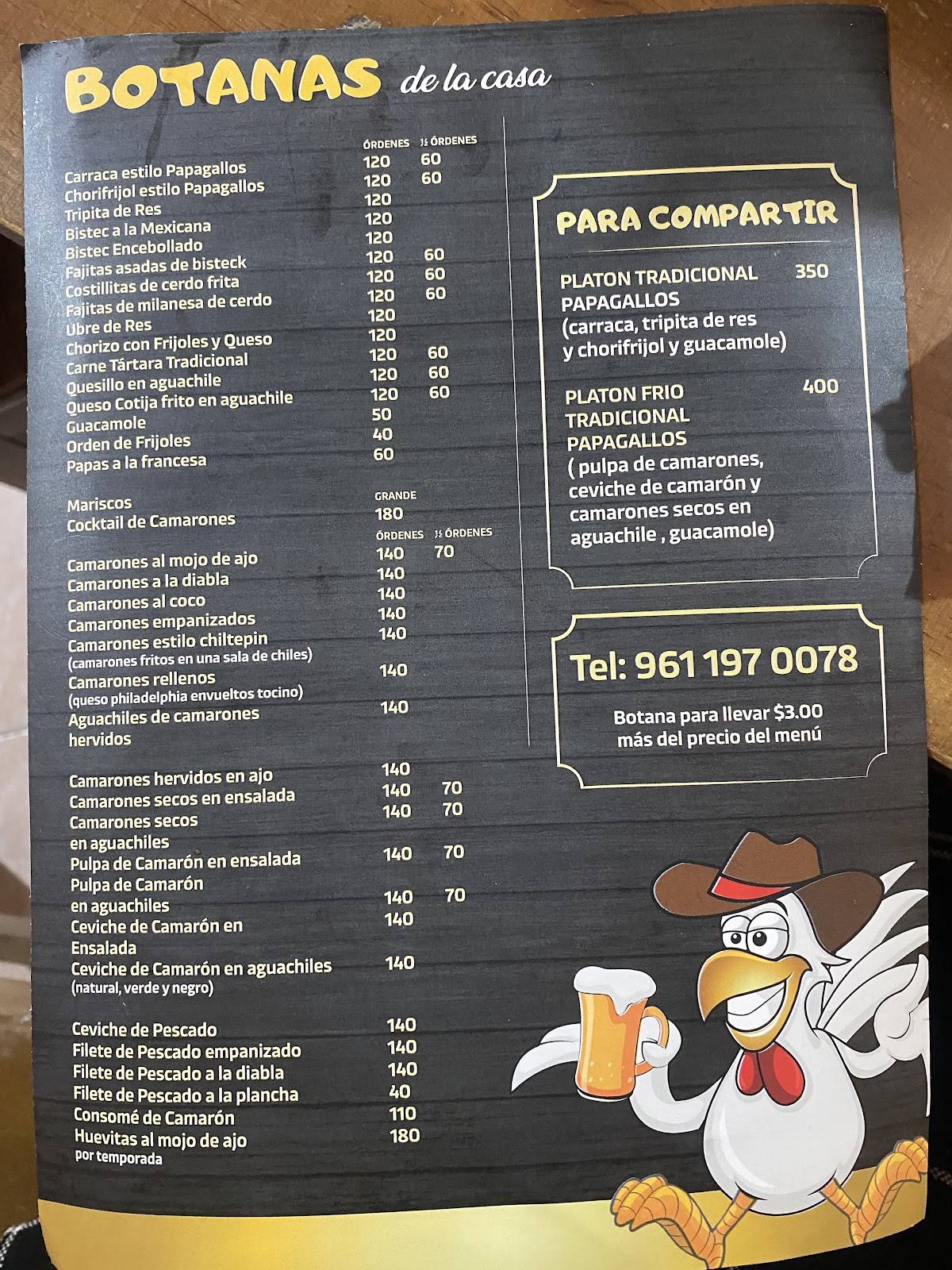 Carta de Restaurant Bar PapáGallos, Tuxtla Gutiérrez