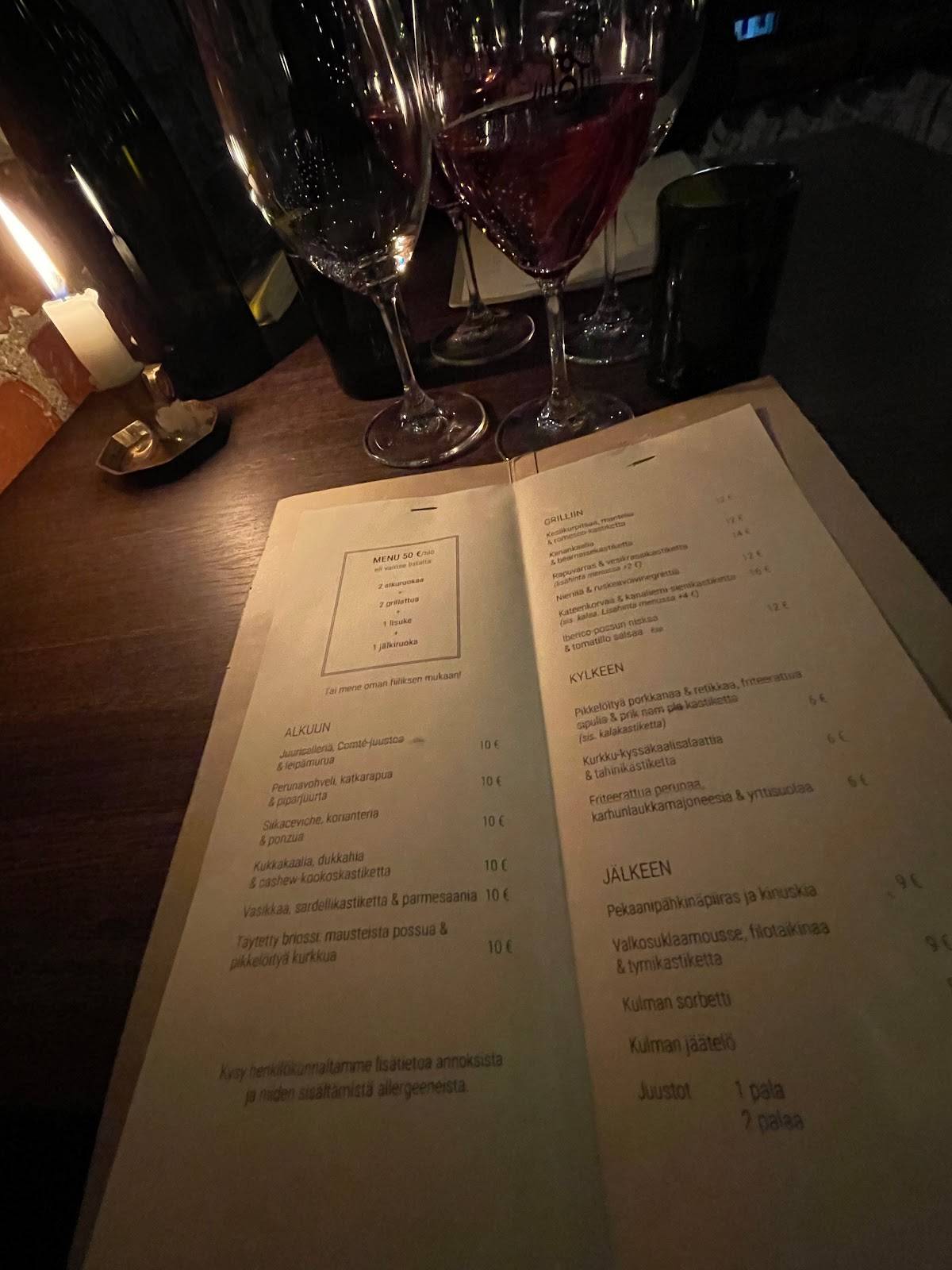 Menu at Restaurant BasBas Kulma, Helsinki