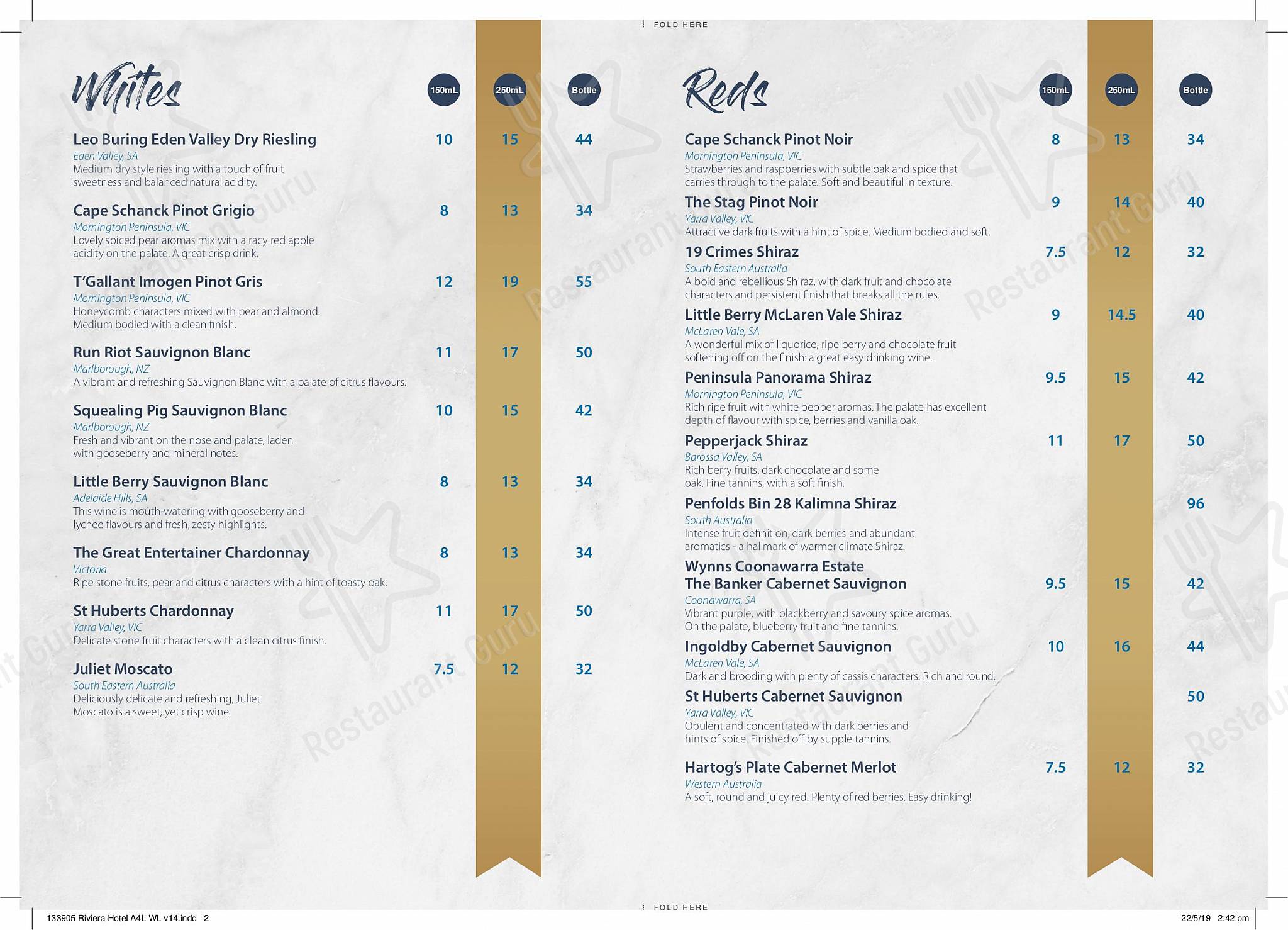 Menu at Riviera Hotel pub & bar, Seaford