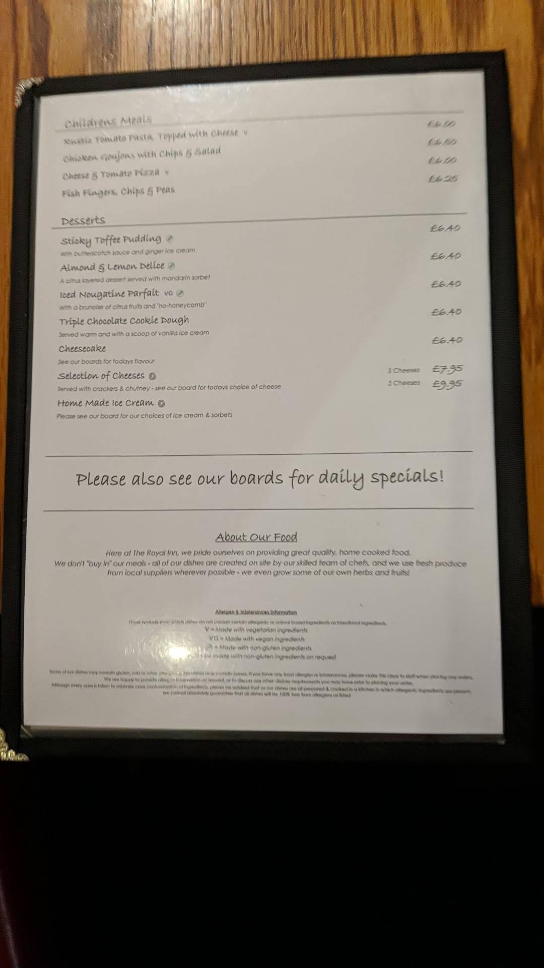 Menu at Royal Inn (Portishead) pub & bar, Bristol