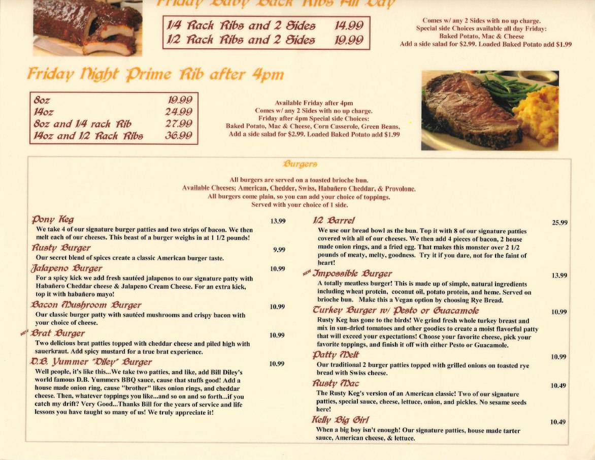 Menu at Rusty Keg Tavern pub & bar, Washington Court House