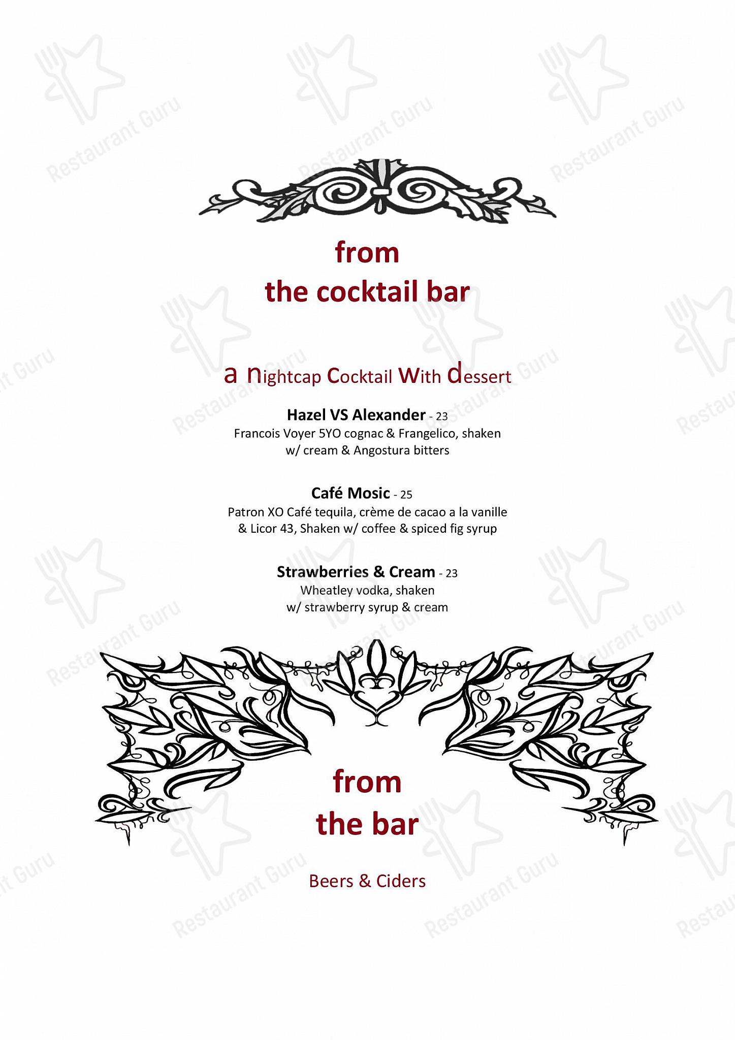 Carta de Saga Bar, Chippendale