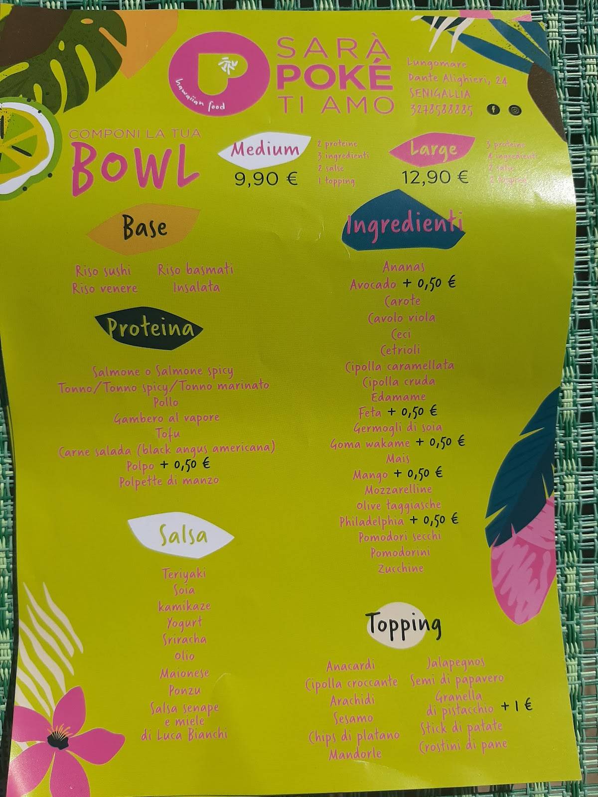 Menu da Sarà Poké Ti Amo Senigallia pub & bar, Senigallia