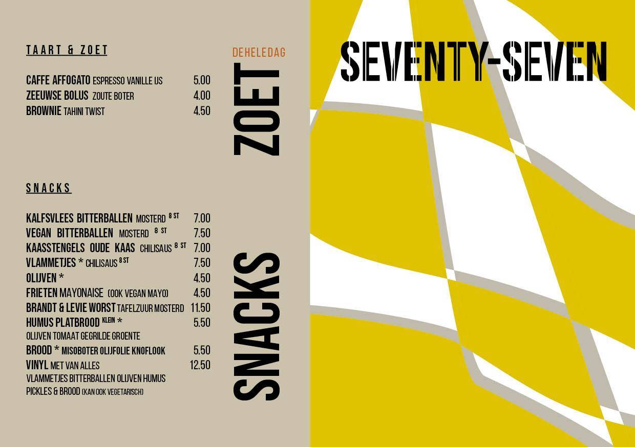Speisekarte von Seventy Seven, Middelburg