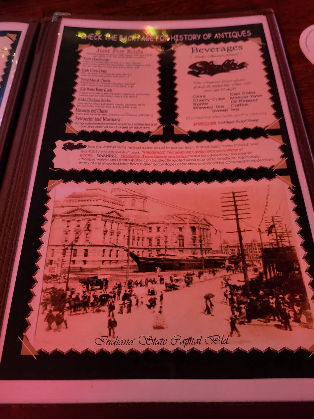 Menu at Shallo's Antique Restaurant & Brewhaus, Indianapolis