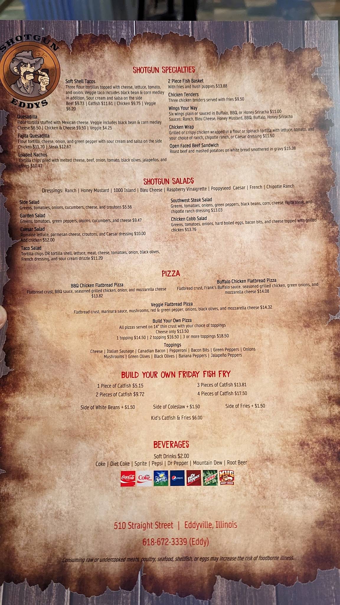 Menu at Shotgun Eddys pub & bar, Eddyville