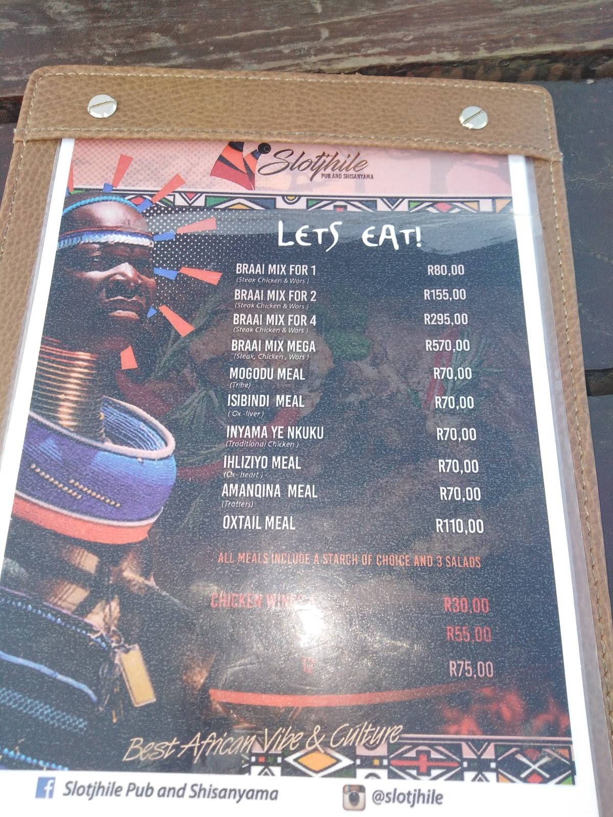 Menu at Slotjhile Pub & Shisanyama, Tembisa