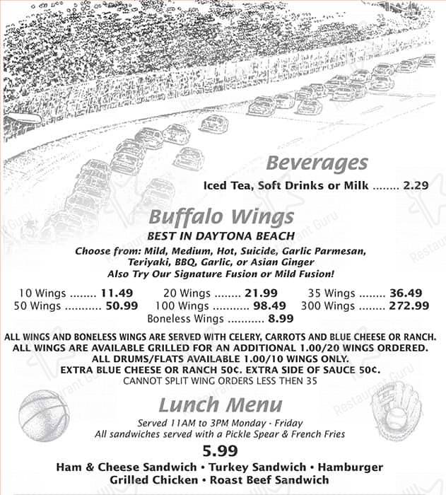 Menu at South Turn Lounge & Restaurant, Daytona Beach