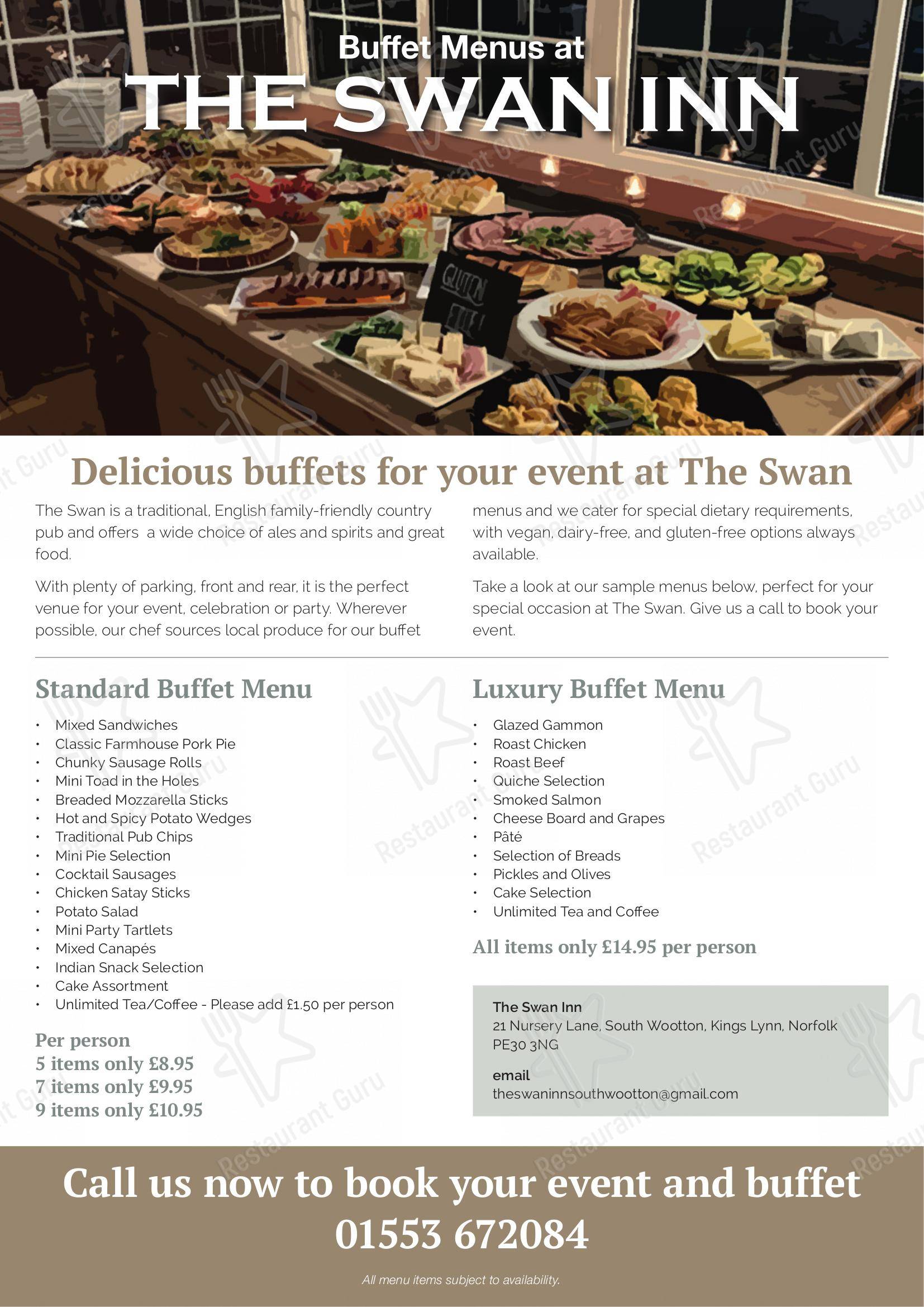 Menu at Swan pub & bar, King's Lynn, Nursery Ln