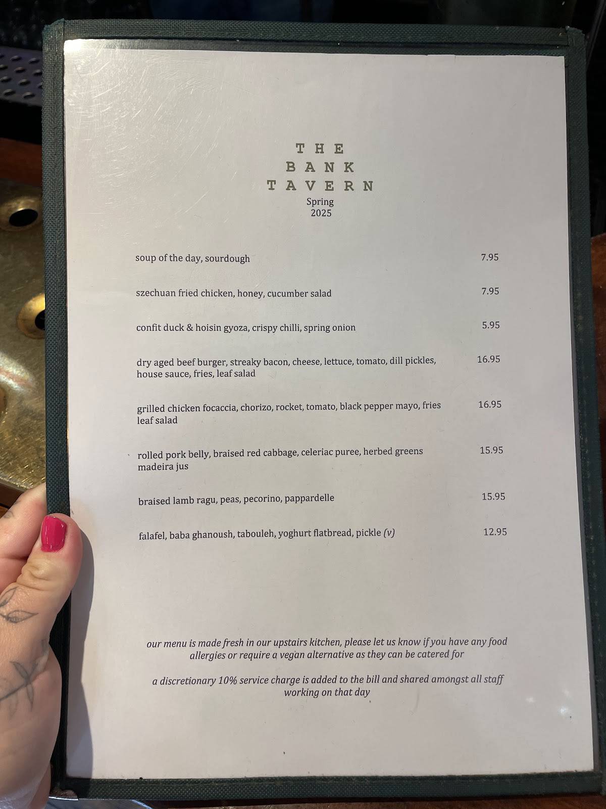 Menu at The Bank Tavern pub & bar, Bristol, 8 John St