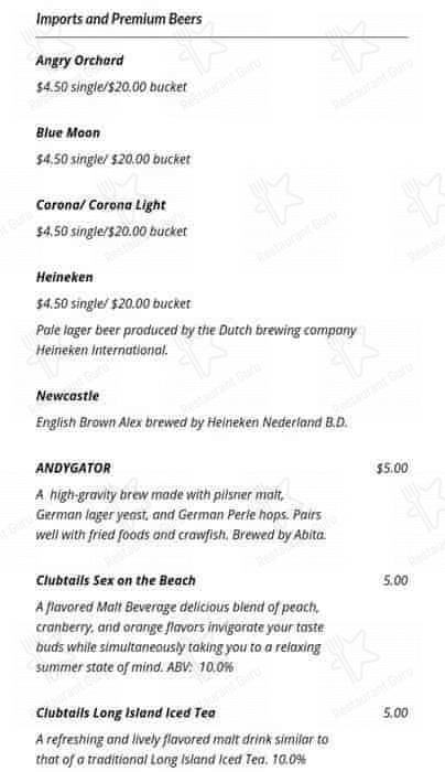 Menu at The Bayou Dockside Bar & Grill, Ocean Springs