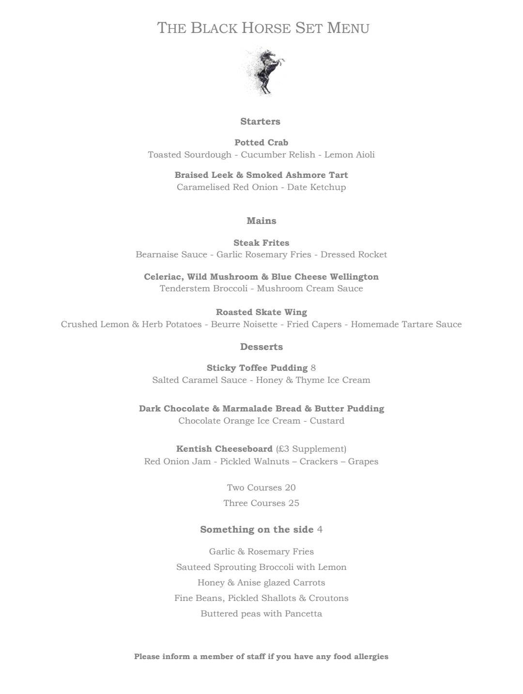 Menu at The Black Horse pub,Pluckley, Bethersden, The St