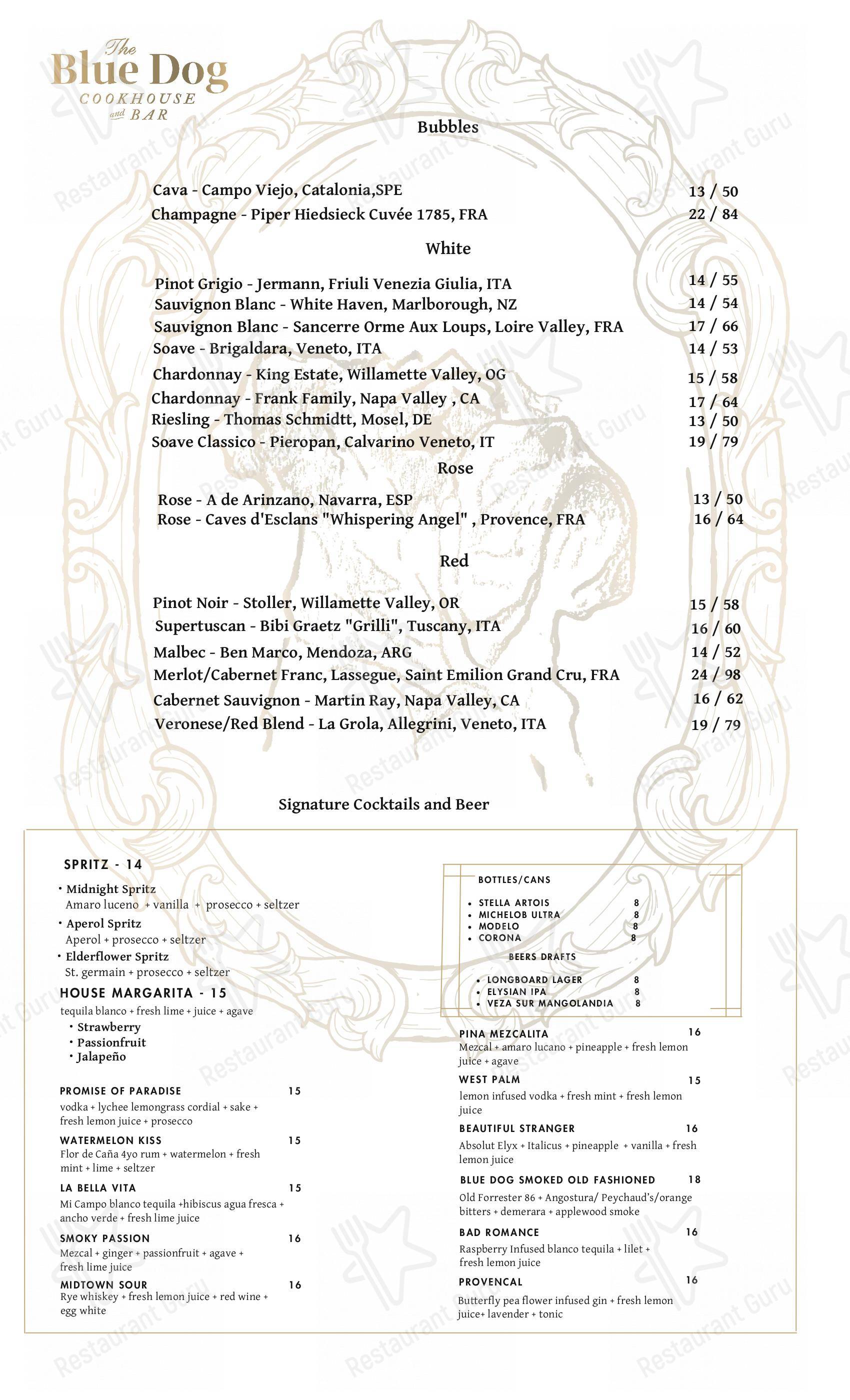Menu at The Blue Dog pub & bar, Boca Raton