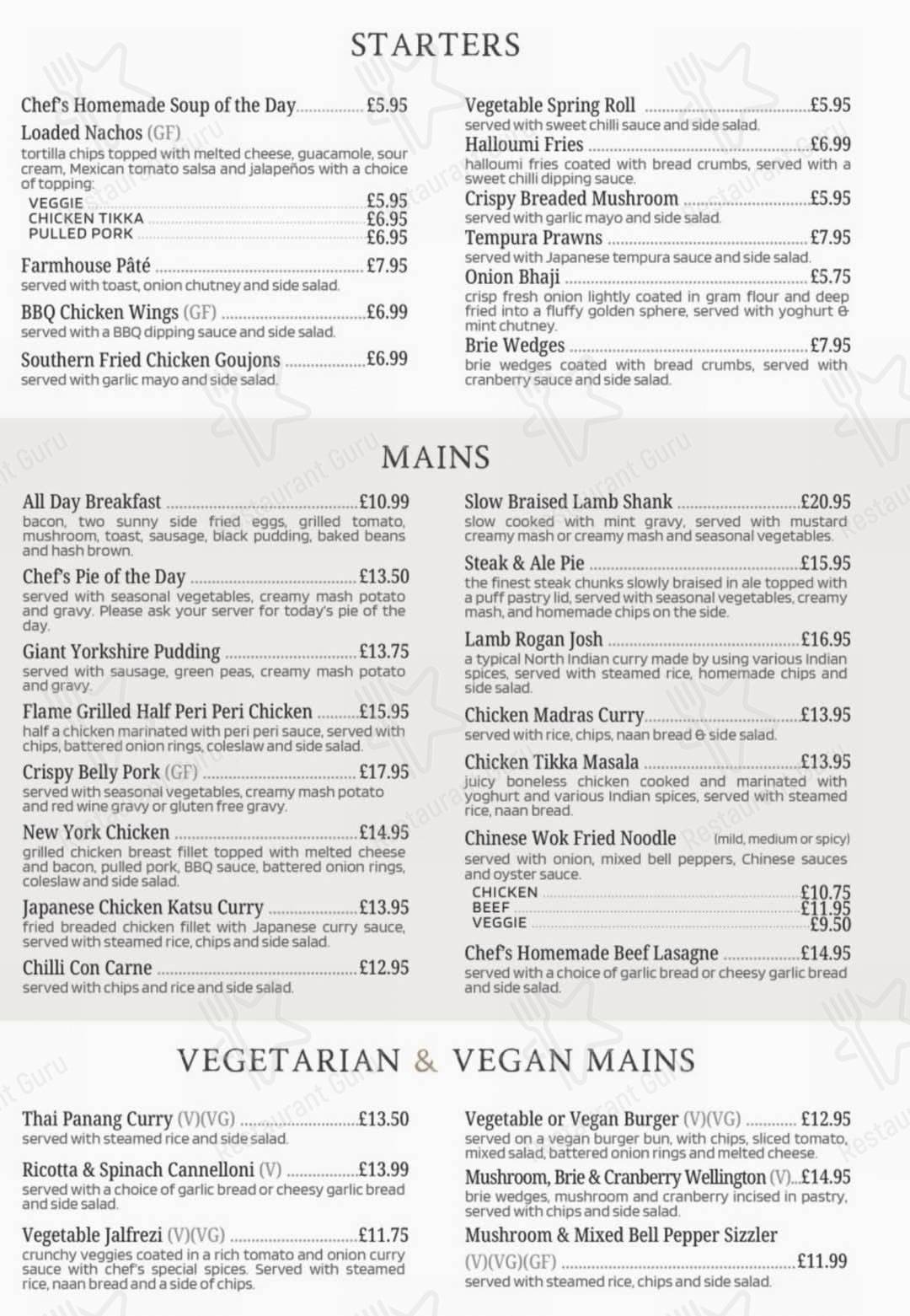 Menu at The Bradford Arms pub & bar, Brewood