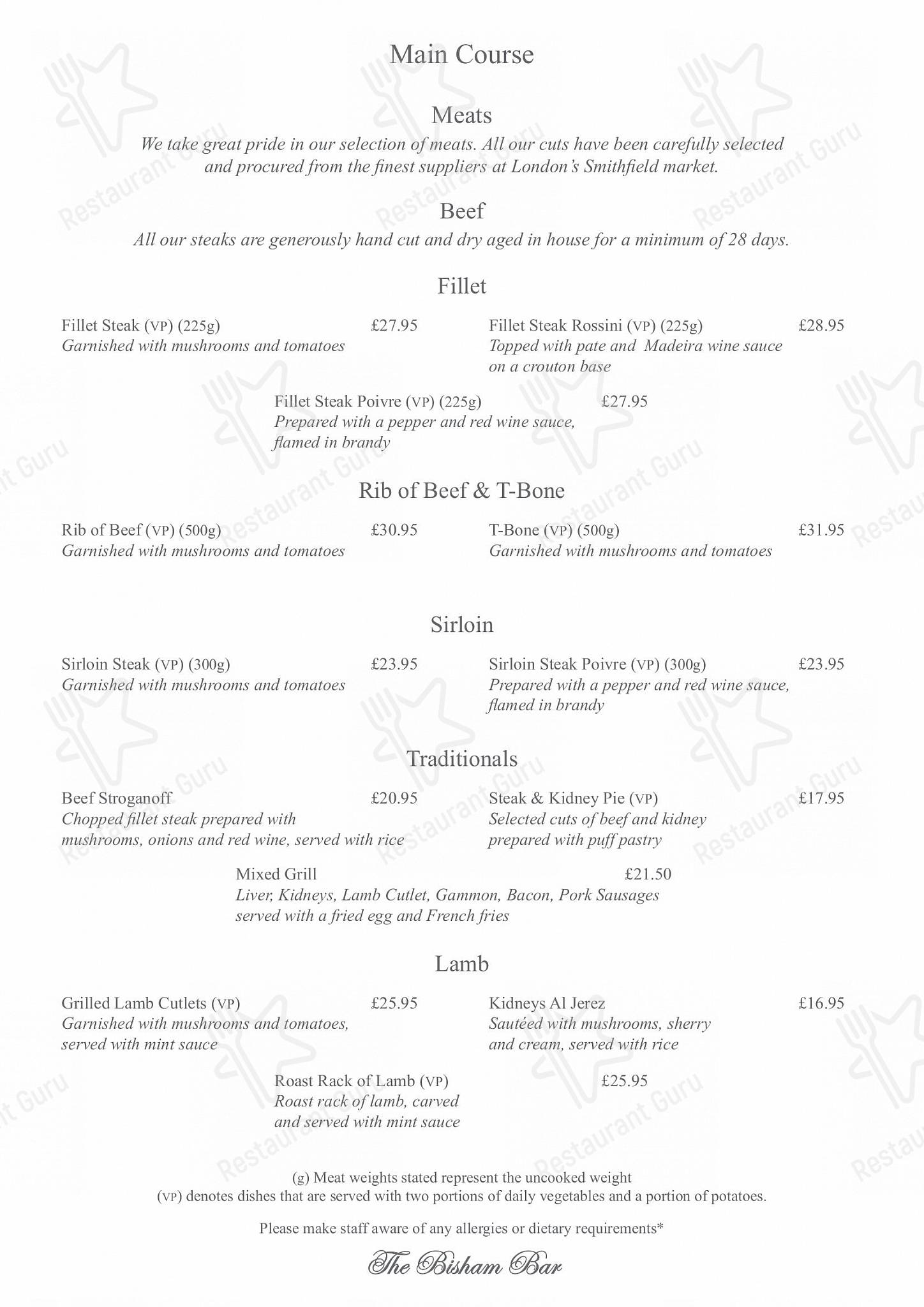 Menu at The Bull Inn Bisham pub & bar, Marlow