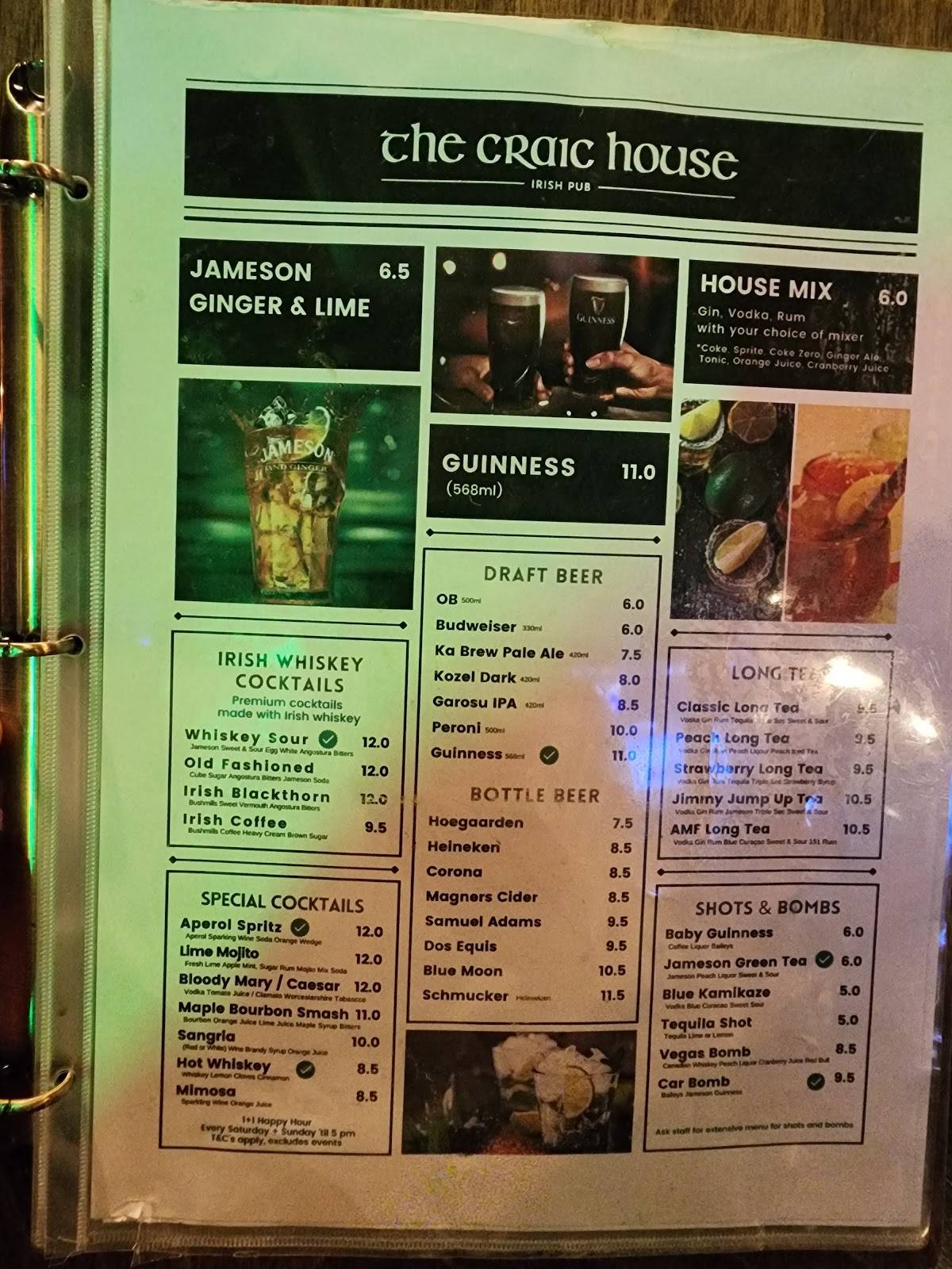 Menu at The Craic House pub & bar, Seoul, 4th Floor
