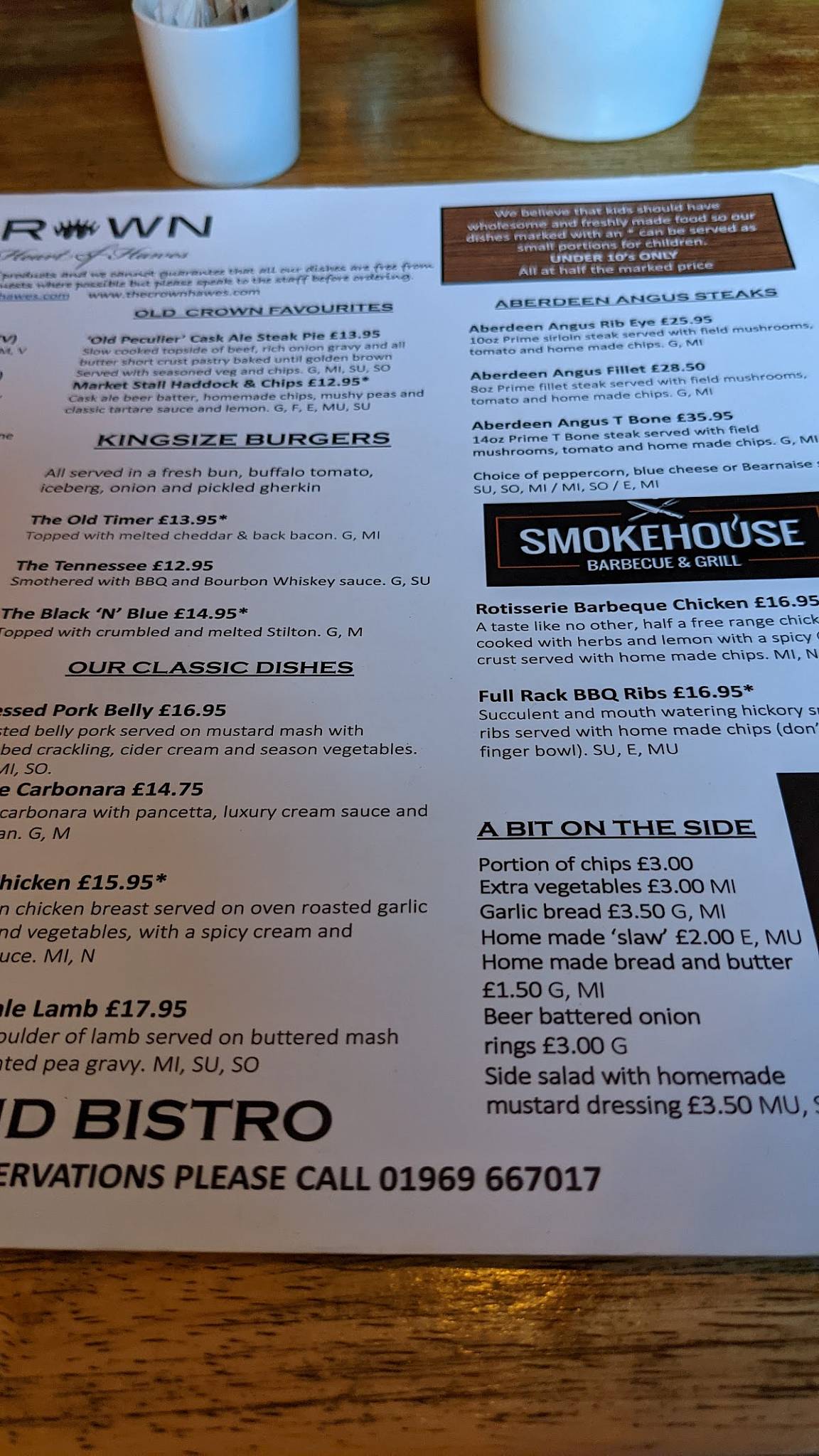 Menu at The Crown Hawes pub & bar, Hawes