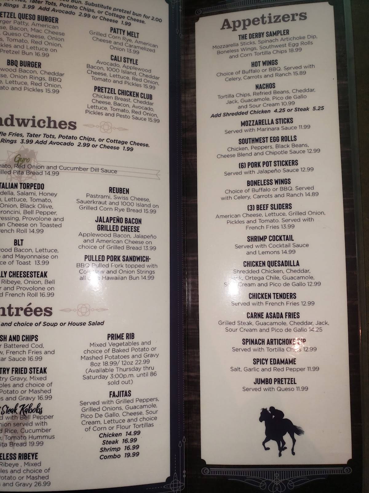 Menu at The Derby Room Pomona at Fairplex pub & bar, Pomona