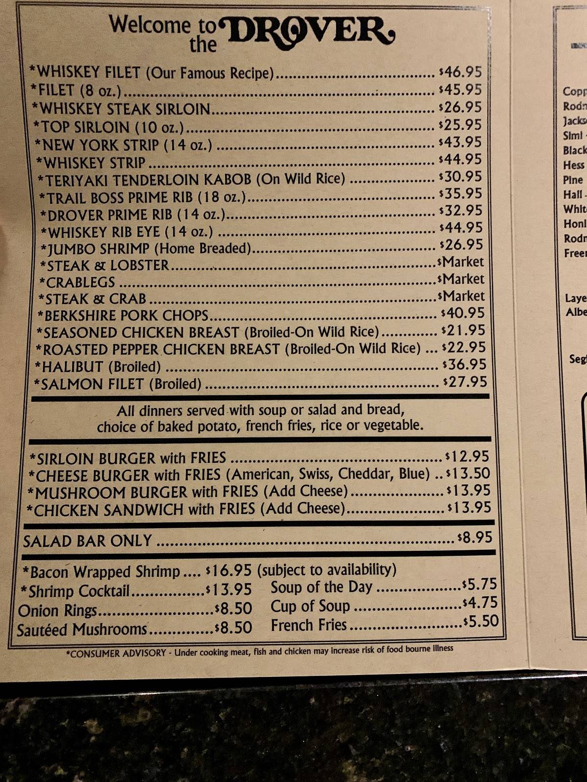 Menu at The Drover pub & bar, Omaha, S 73rd St