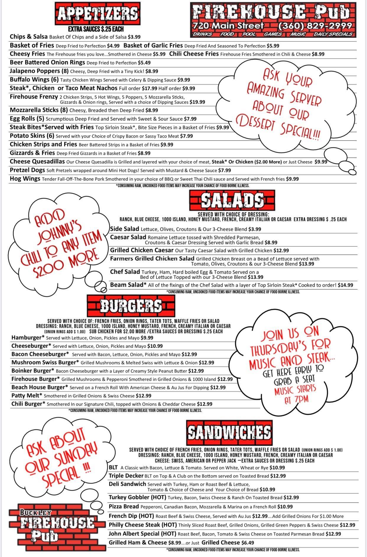 Menu at The Firehouse Pub - Buckley, Buckley